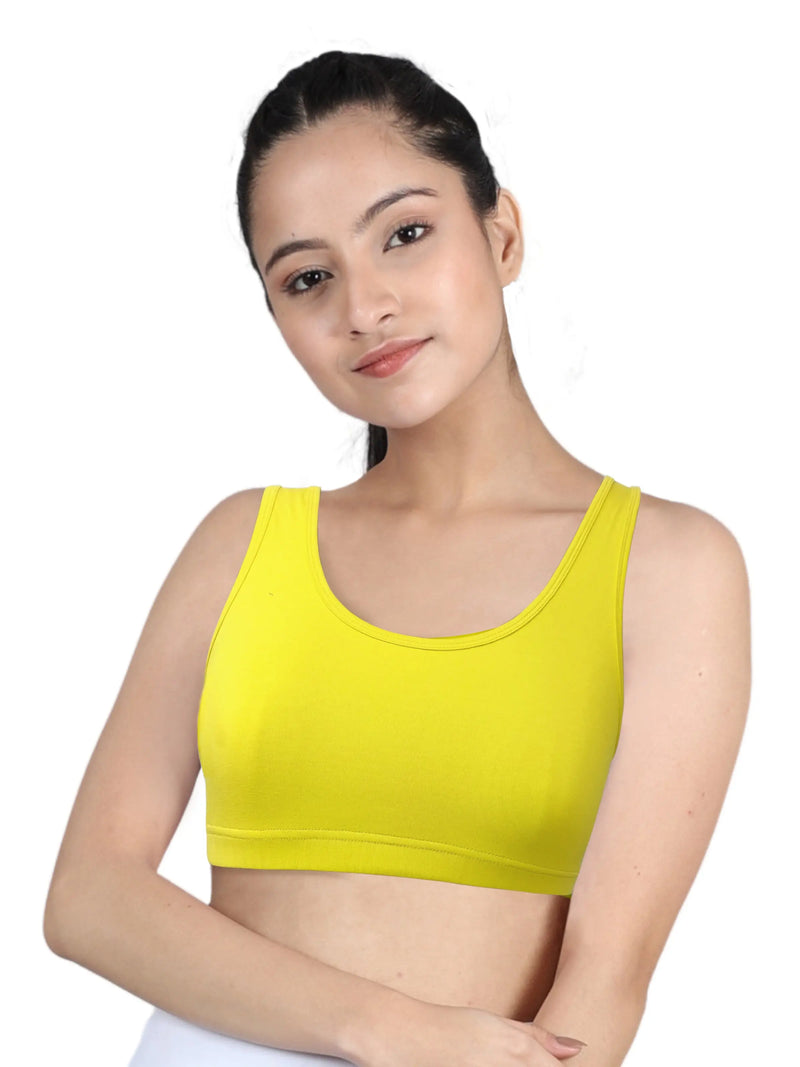 DOUBLE-LAYER BROAD STRAP COTTON SPORTS BRA | NON PADDED BEGINNER BRA F ...