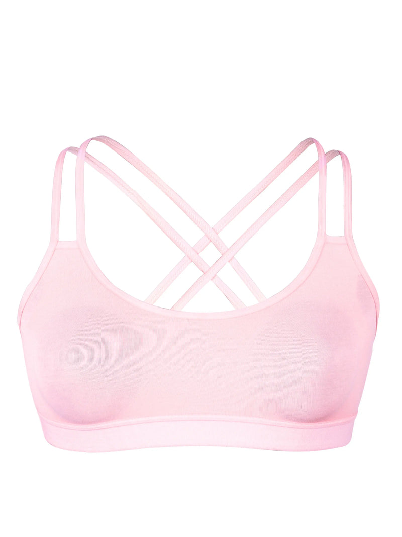 Cotton Sports Bra with Criss Cross Back, Removable Pads & Elastic Unde ...