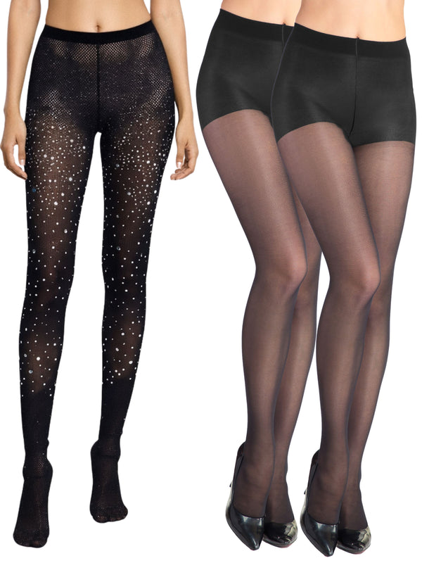 D’chica Essentials Pack of 3 Stockings Combo for Women | Rhinestone ...