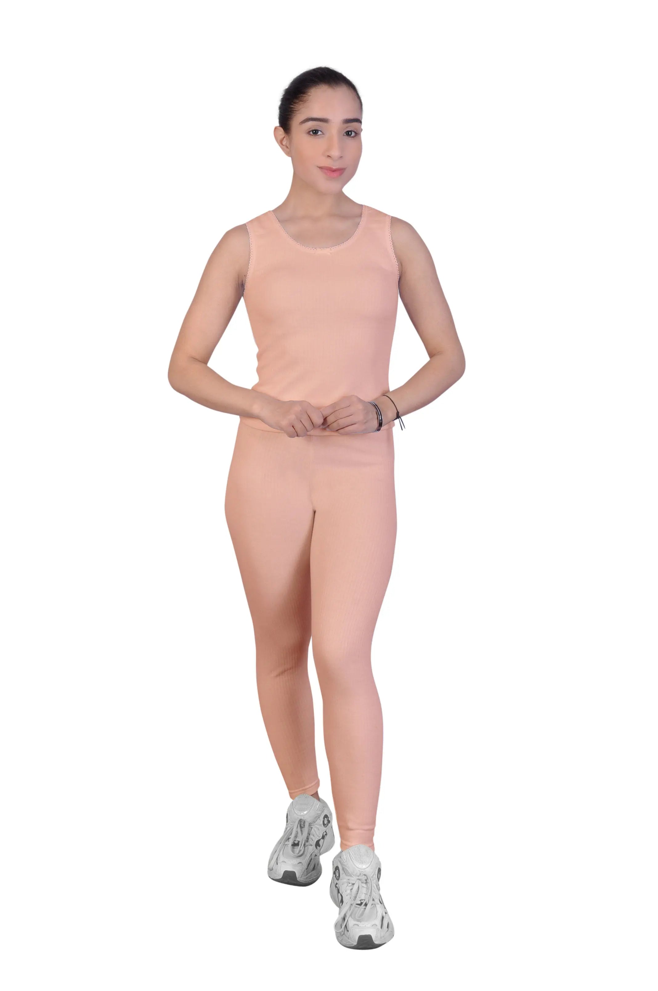 Regular Fit Warm Thermal Set | Peach Thermal Tank Top & Leggings For Y – D'chica